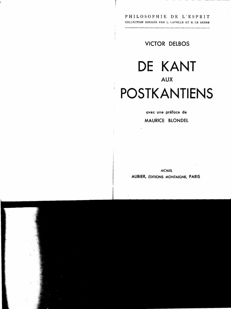 Victor Delbos - de Kant Aux Postkantiens-Aubier (1992) | PDF