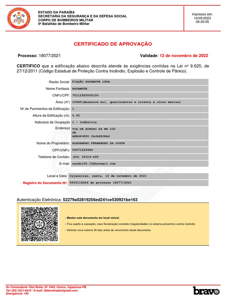 Certificado Aprovacao | PDF
