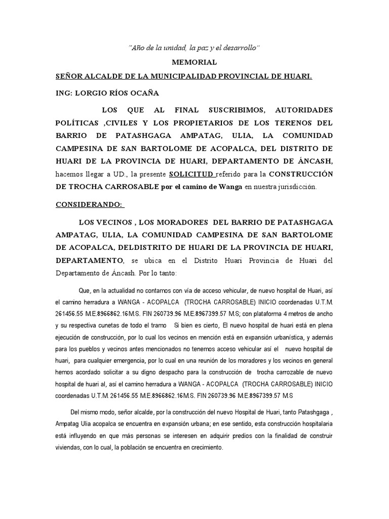 Memorial de Trocha Carrozable | PDF