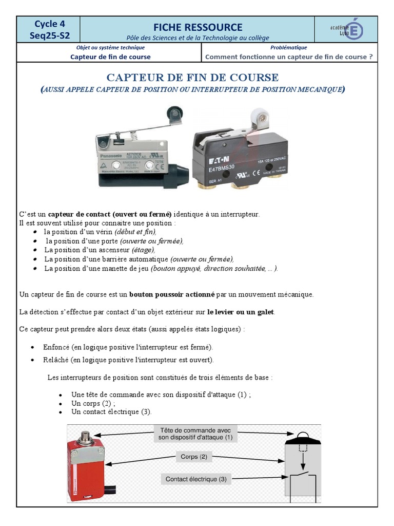 SEQ25-S2-Ressource Capteurs Fin de Course | PDF | Interrupteur | Capteur