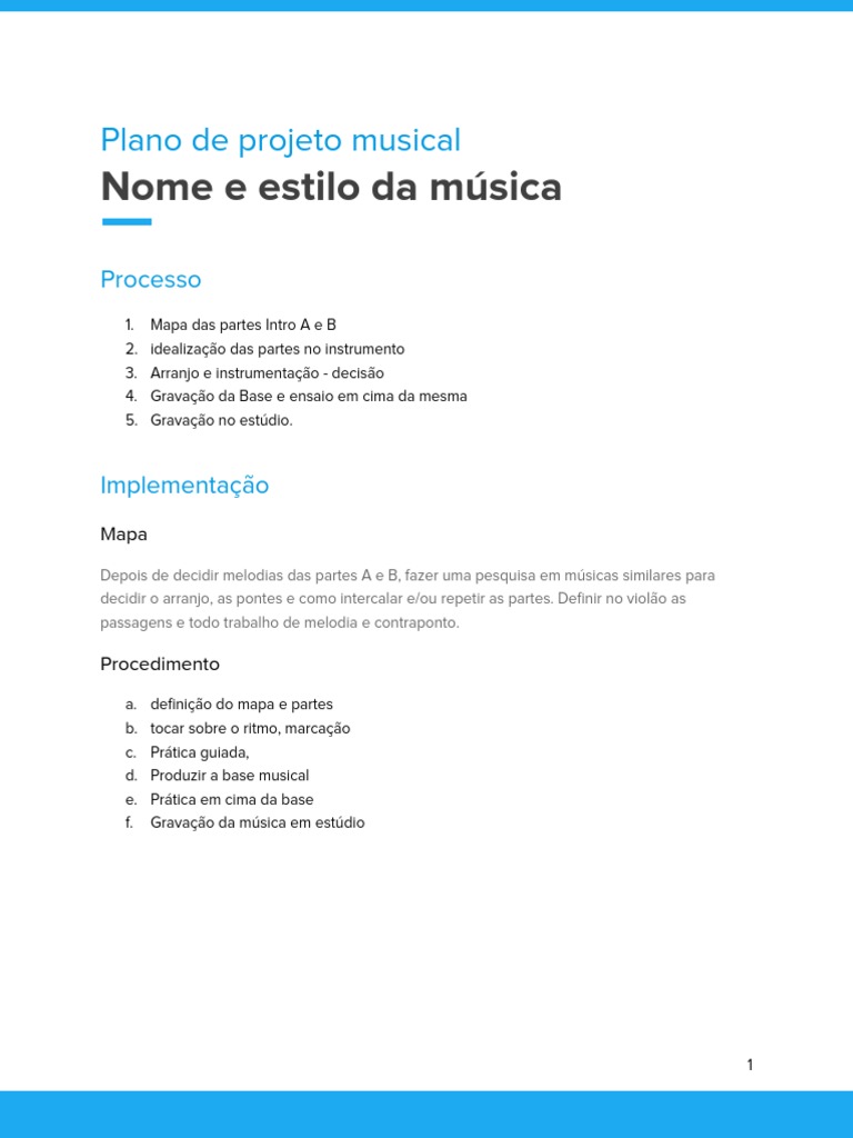 Plano de Projeto Musical | PDF