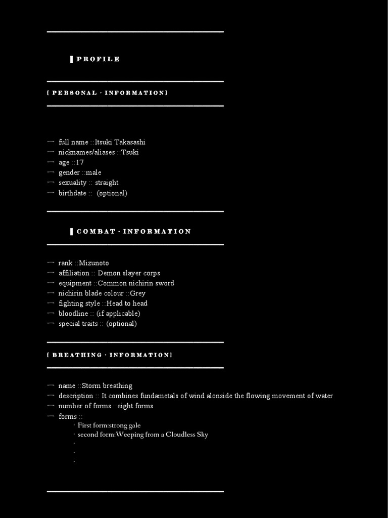 Itsuki Takasashi: Demon Slayer Profile | PDF