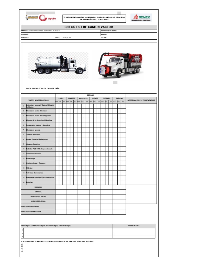 CHECK LIST CAMION Vactor | PDF | Vehículos | Vehículos terrestres