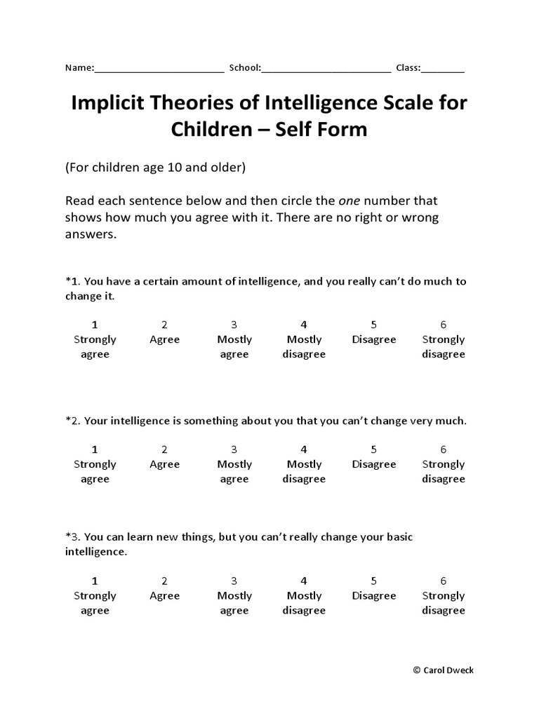Implicit Theories of Intelligence Scale For Children | PDF