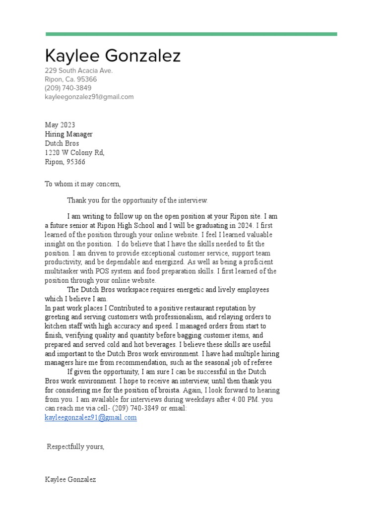 Kaylee Gonzalez - Cover Letter | PDF