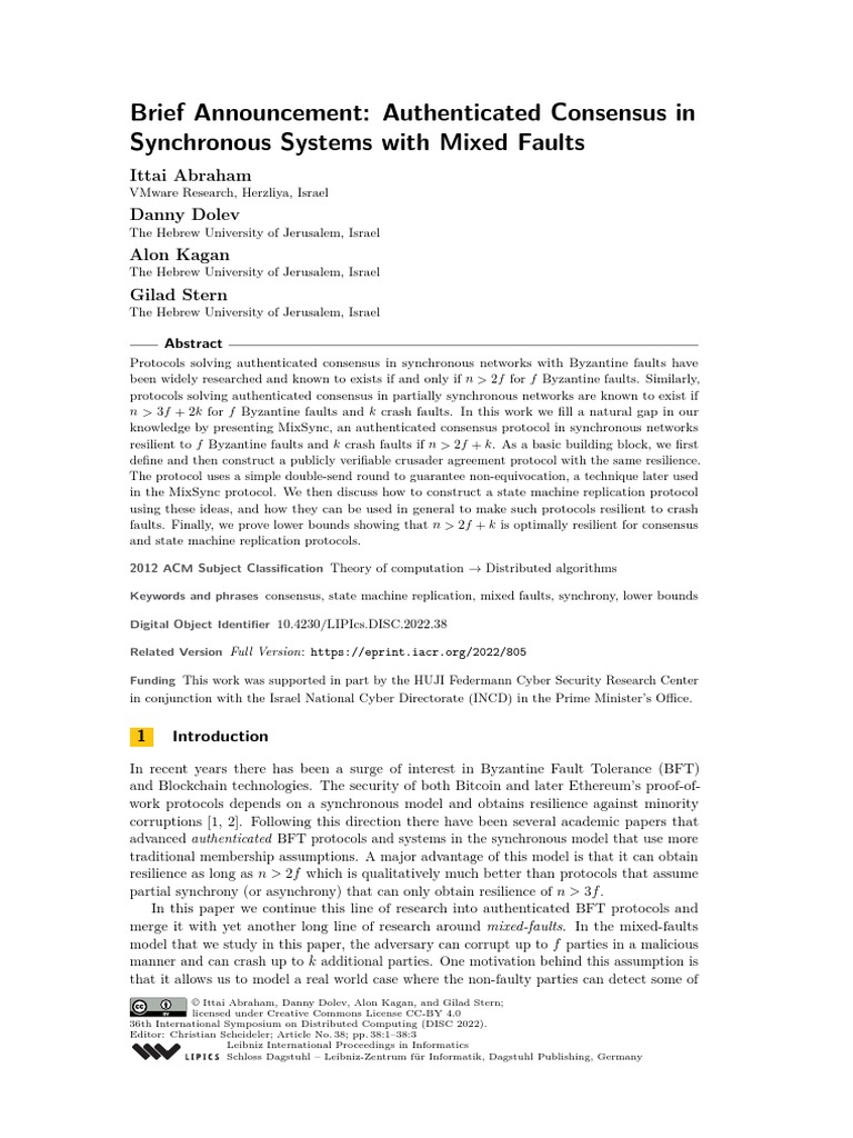 Authenticated Consensus in Synchronous Systems With Mixed Faults | Descargar gratis PDF ...