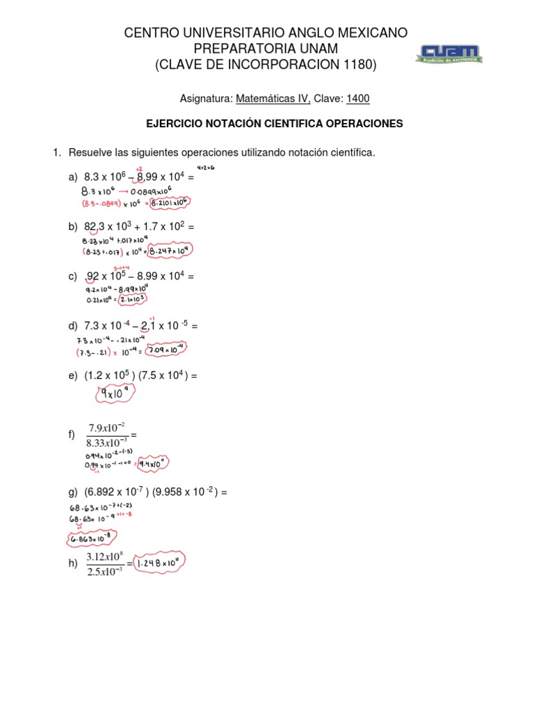 Ejercicio Notación Científica Operaciones | PDF