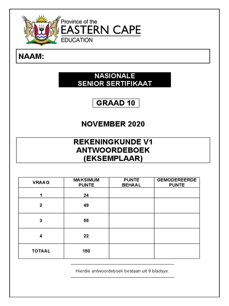 Accounting p1 Gr10 Answerbook Nov2020 - Afrikaans | PDF