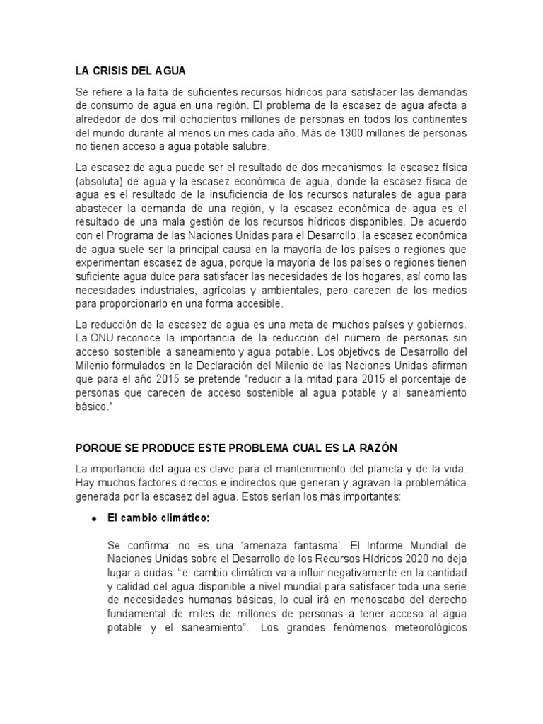 La Crisis Del Agua | PDF | Escasez de agua | Agua