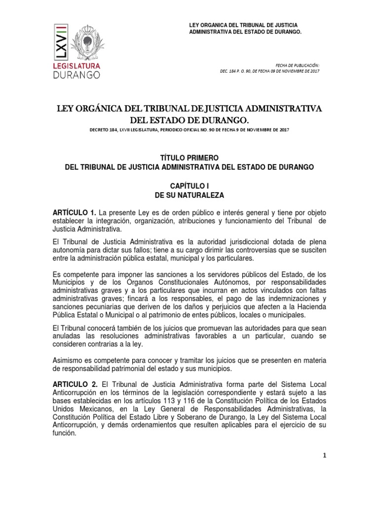 Ley Organica Del Tribunal De Justicia Administrativa Pdf Estado