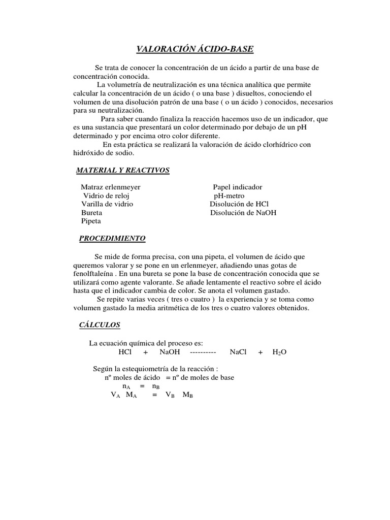 Valoración Ácido-Base y Comparación de pH | PDF | Química | Ciencias ...