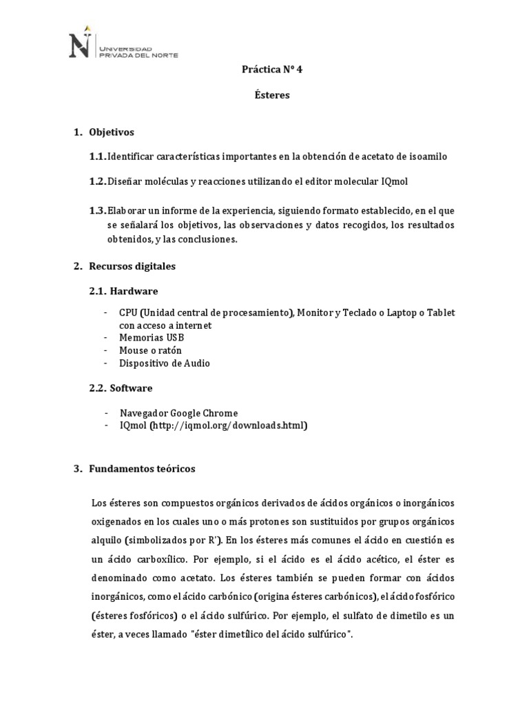 Práctica #4 - Ésteres | PDF | Ester | Ácido