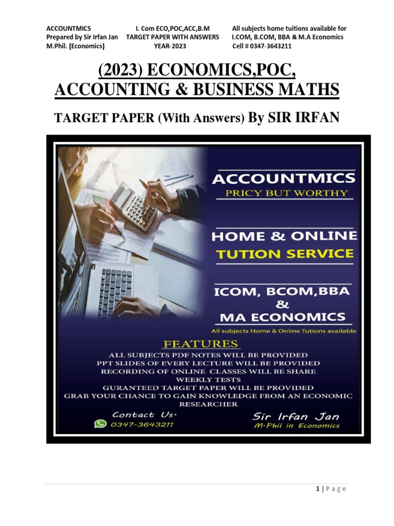 Target Papers for I.Com & POC 2023 | PDF | Debits And Credits | Banks