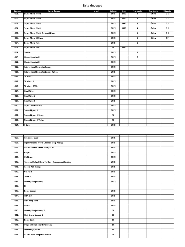 Lista de Jogos | PDF | Video Games | Nintendo