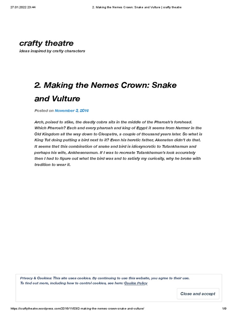 Making The Nemes Crown - Snake and Vulture - Crafty Theatre | PDF ...