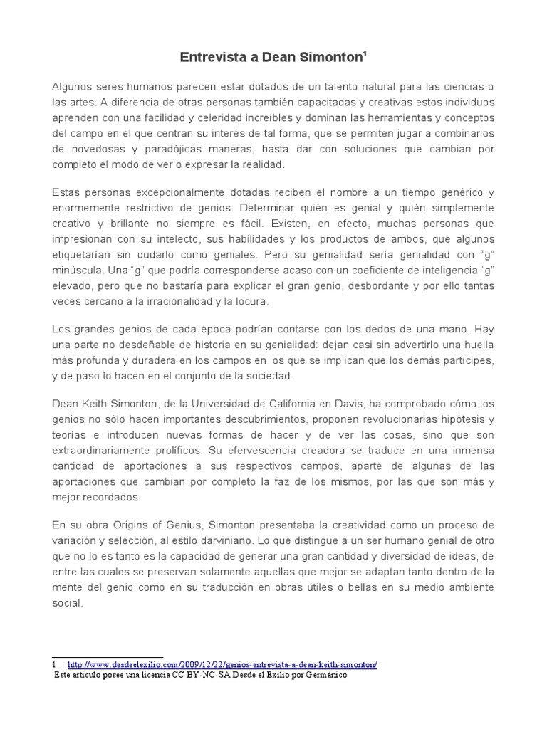Creatividad - Entrevista A Simonton Dean-2 | PDF | Creatividad | Genio