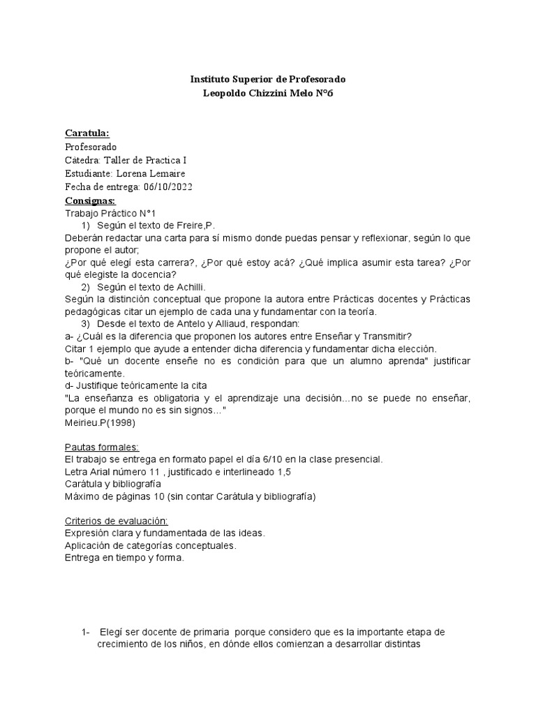 TP 1 Profesorado Primaria Taller 1 | PDF | Enseñando | Maestros