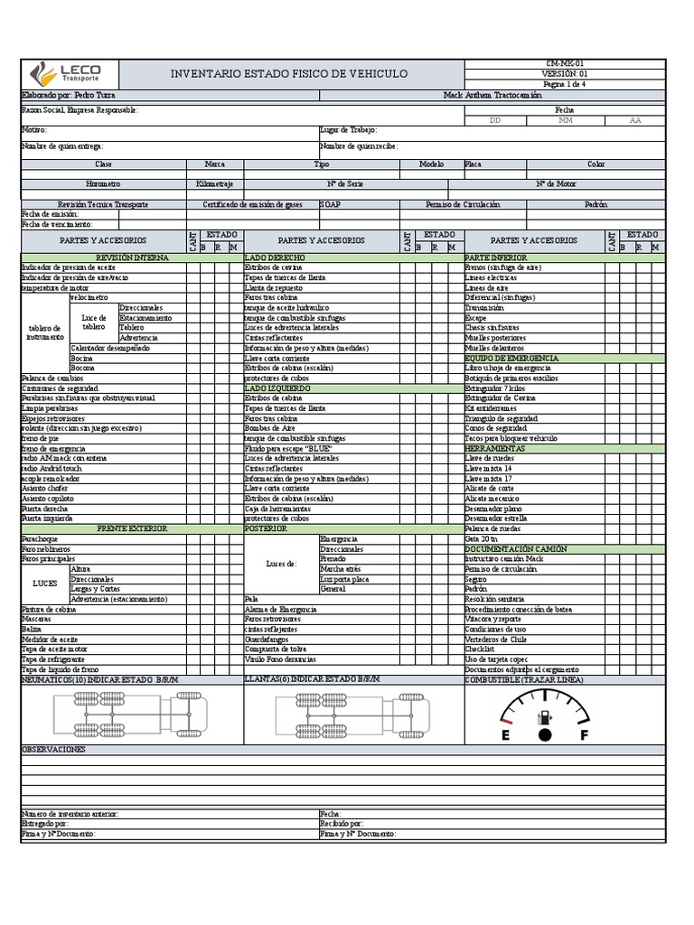 Check List para Camiones v2 | PDF | Camión | Neumático
