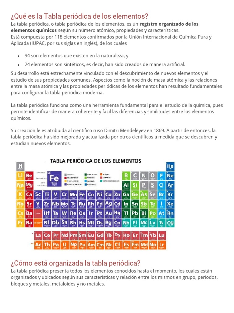 La Tabla Periódica: Estructura y Función | PDF | Tabla periódica | Rieles