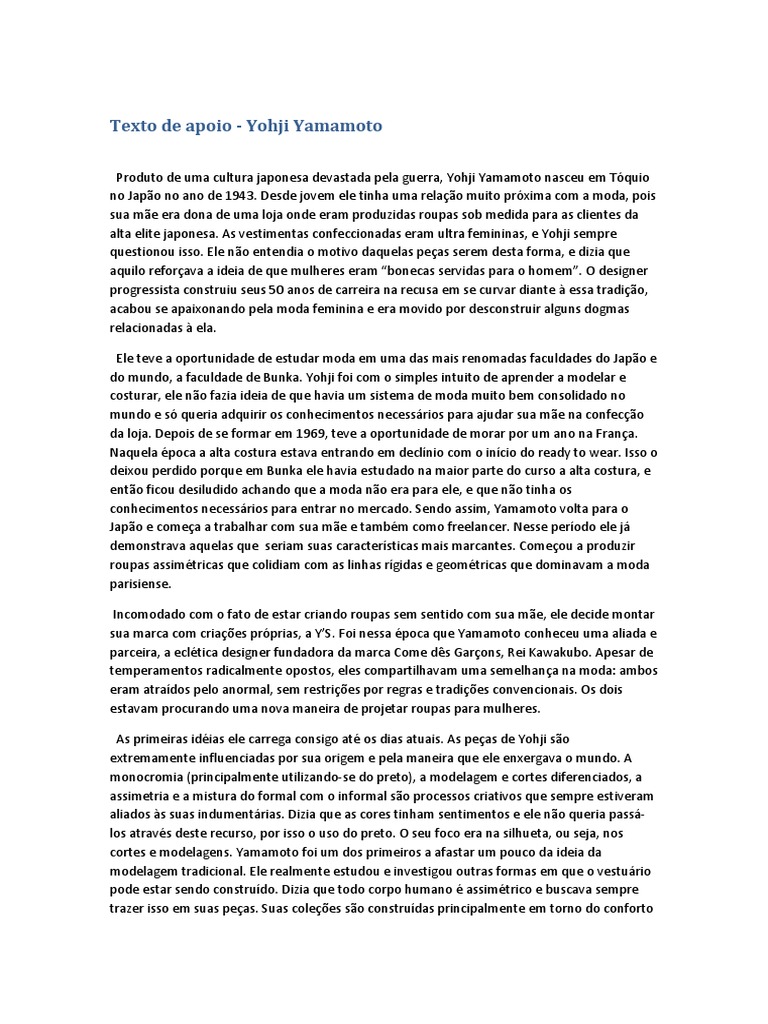 Yohji Yamamoto | PDF | Moda | Roupas