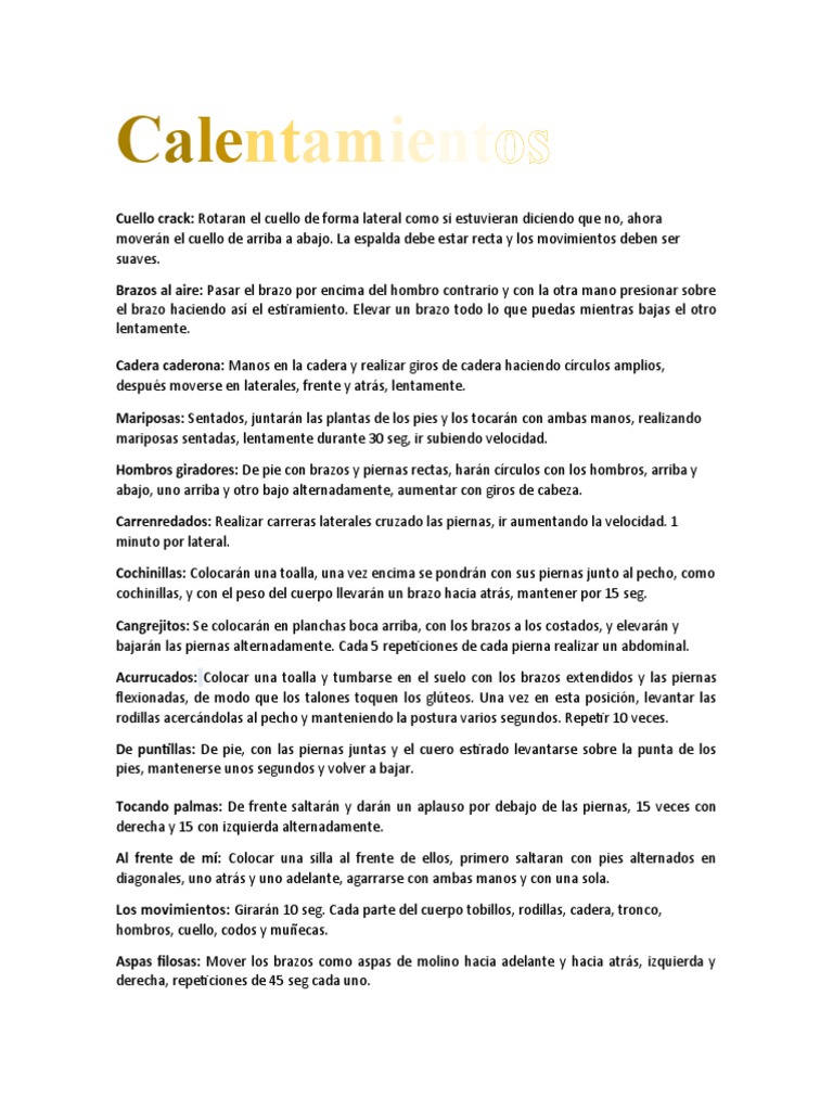 Calentamientos | PDF | Extremidades (anatomía) | Sistema musculoesquelético