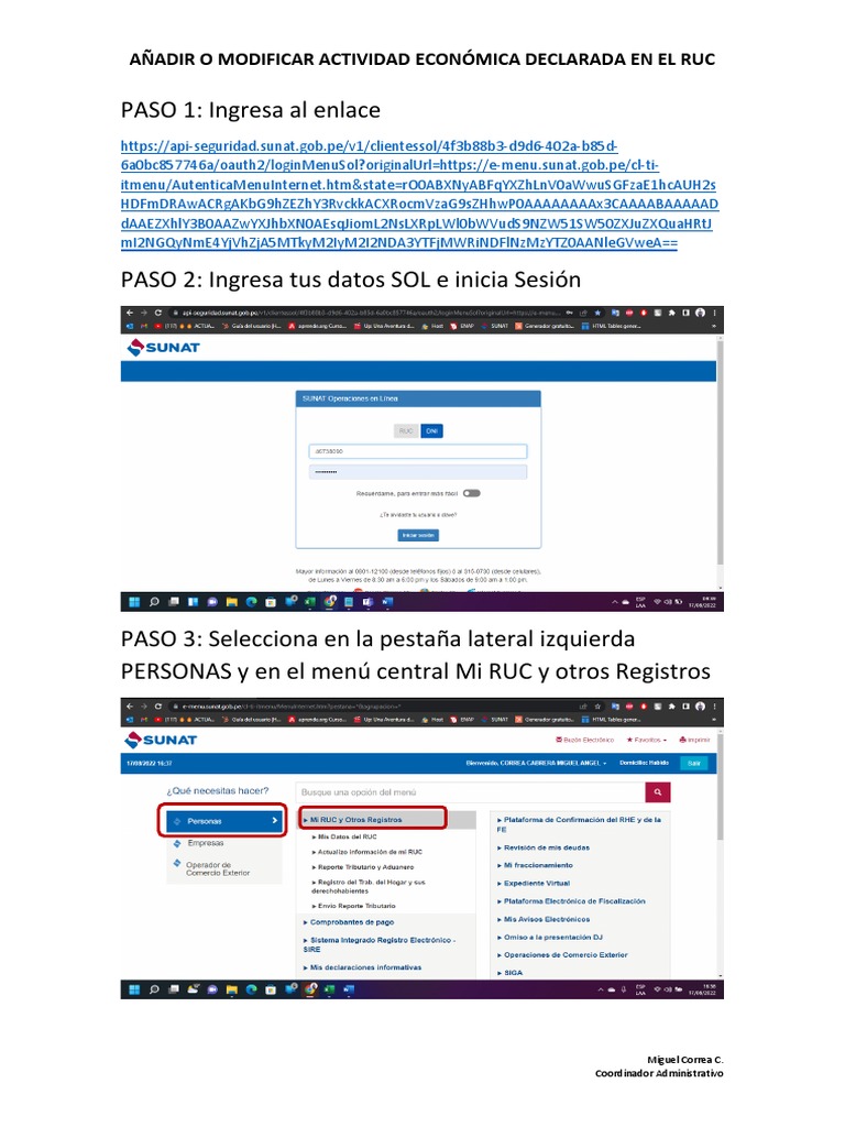 TUTORIAL AÑADIR O CAMBIAR ACTIVIDAD ECONOMICA RUC (1) | PDF | Software ...