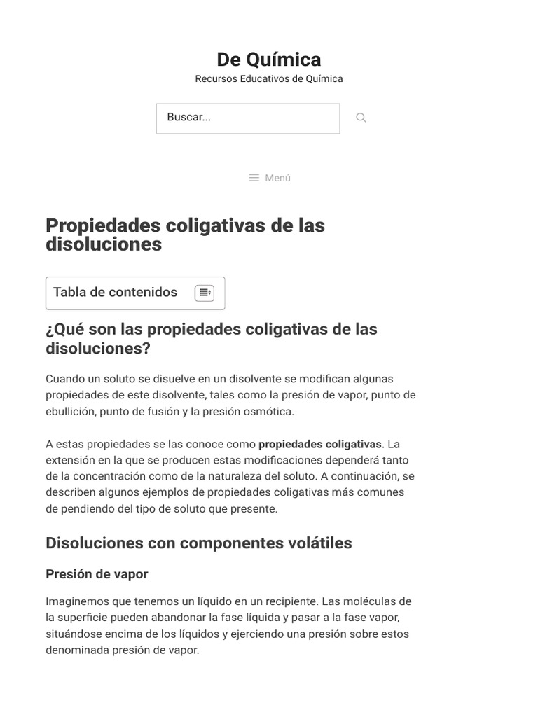 Propiedades Coligativas de Las Disoluciones - de Química | PDF | Vapor | Destilación