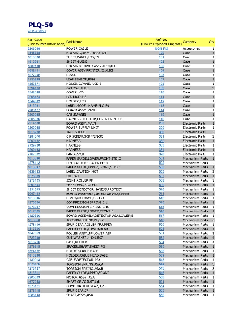 Epson PLQ-50 Part List & Diagram | PDF | Mechanical Engineering | Equipment