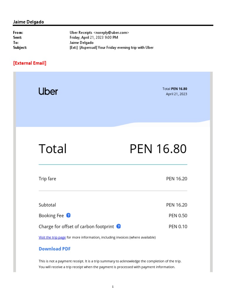 Uber Trip Summary for April 21, 2023 | PDF