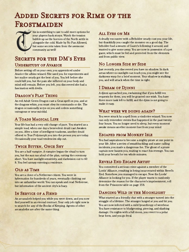 Extra Secrets For Rime of The Frostmaide | PDF