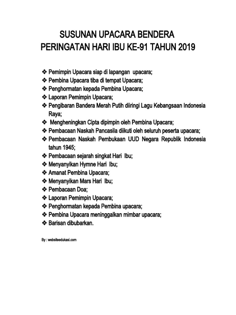 Susunan Upacara Bendera Peringatan Hari Ibu | PDF