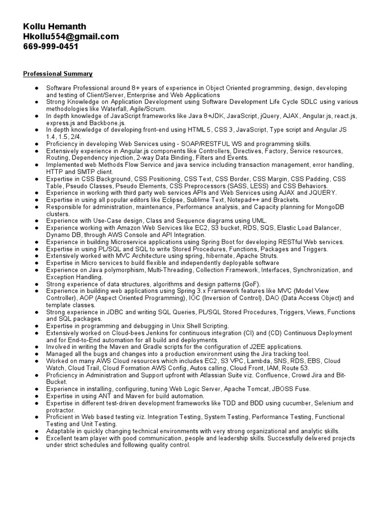 Kollu Hemanth - Java Resume | PDF | Spring Framework | Representational State Transfer