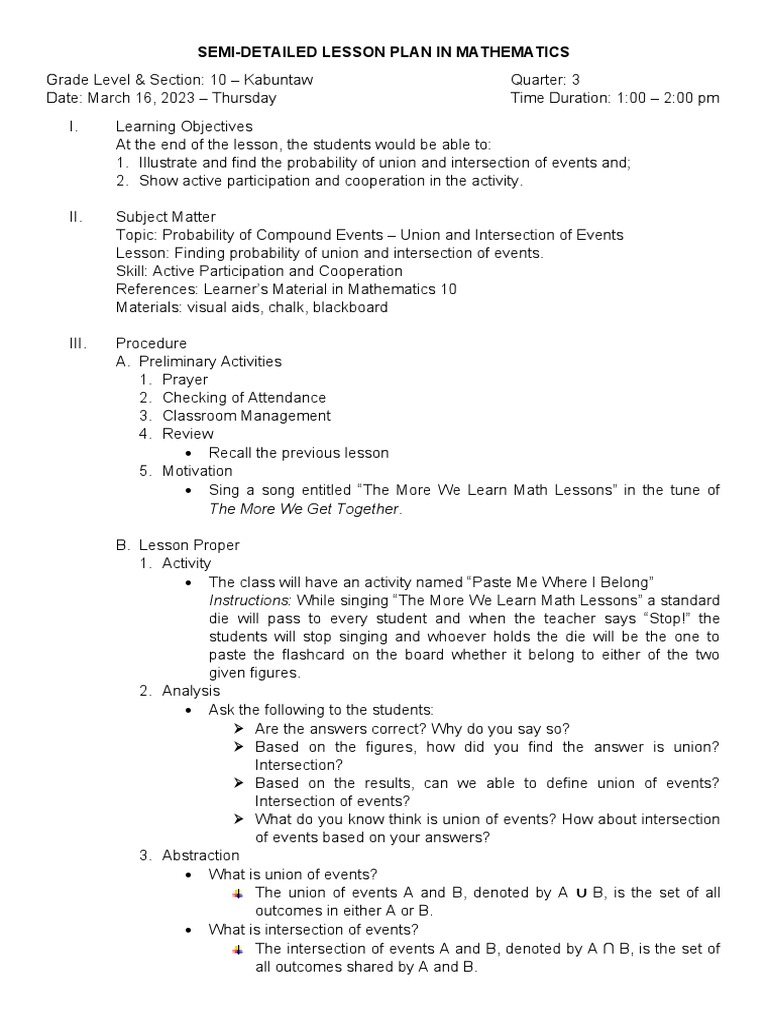 SEMI-DETAILED LESSON PLAN DAY 4 Week 4 | PDF | Lesson Plan | Cognitive ...