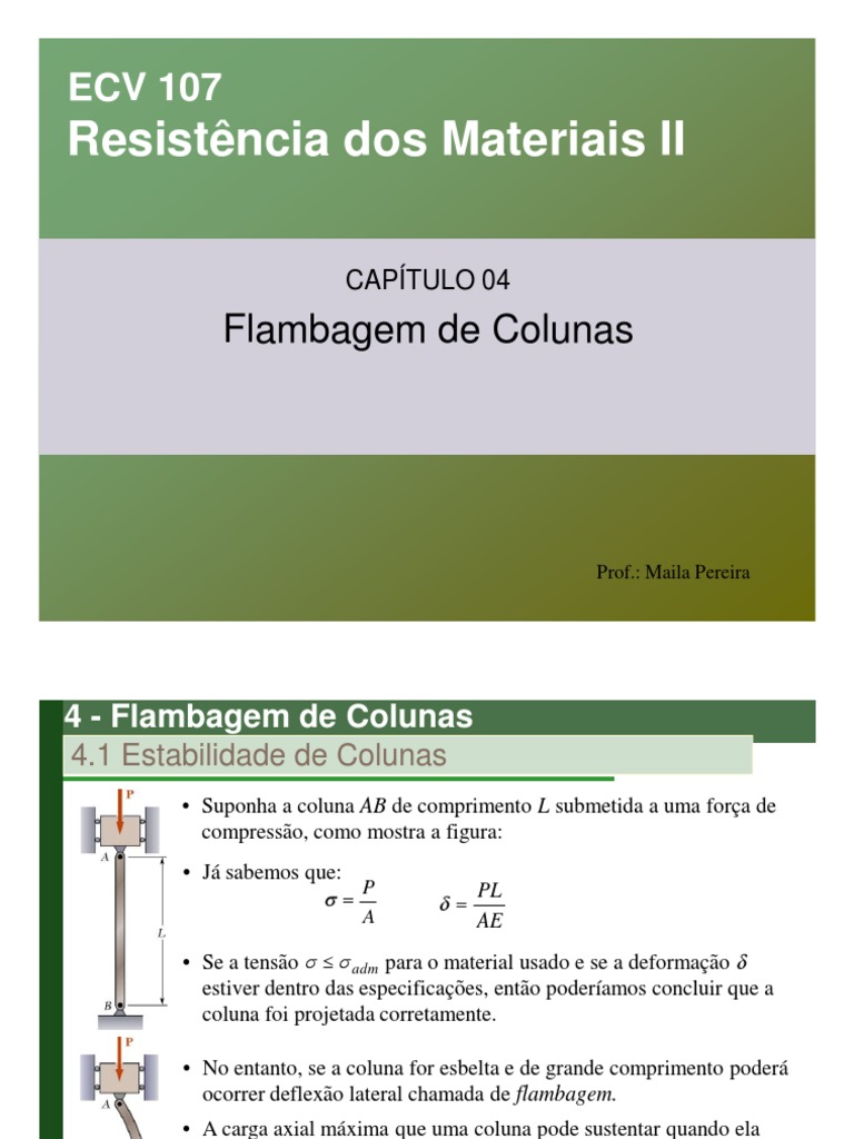 04 - Flambagem de Colunas | PDF | Flambagem | Ciência de Materiais