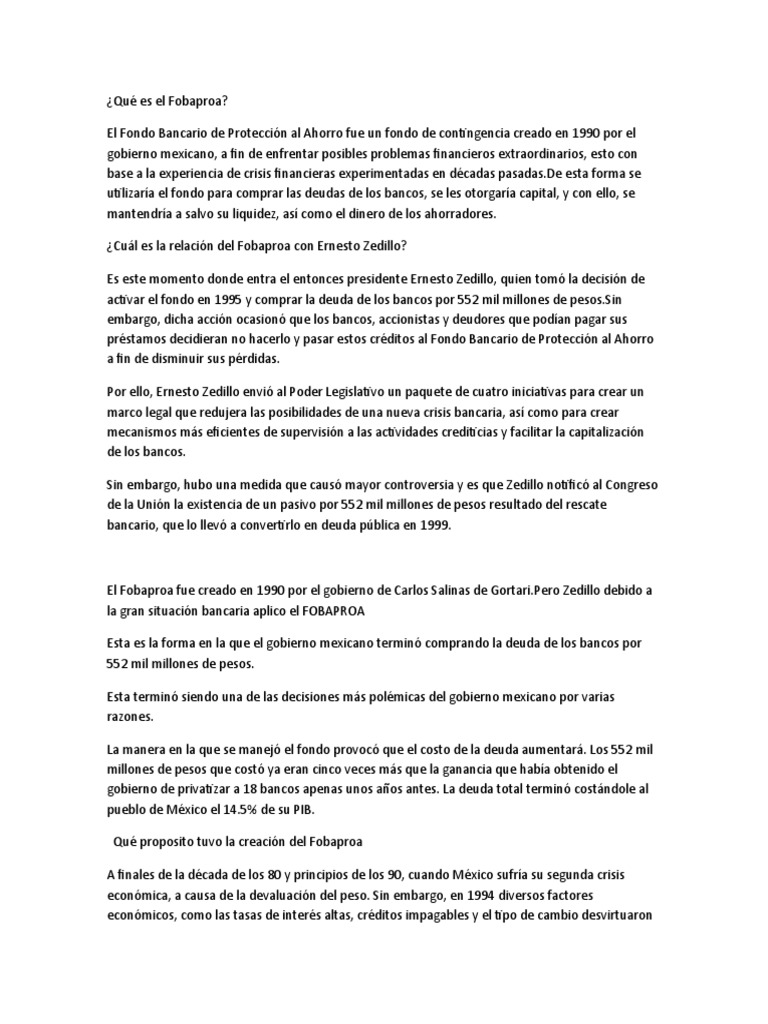 Qué Es El Fobaproa | PDF | Economias | Dinero