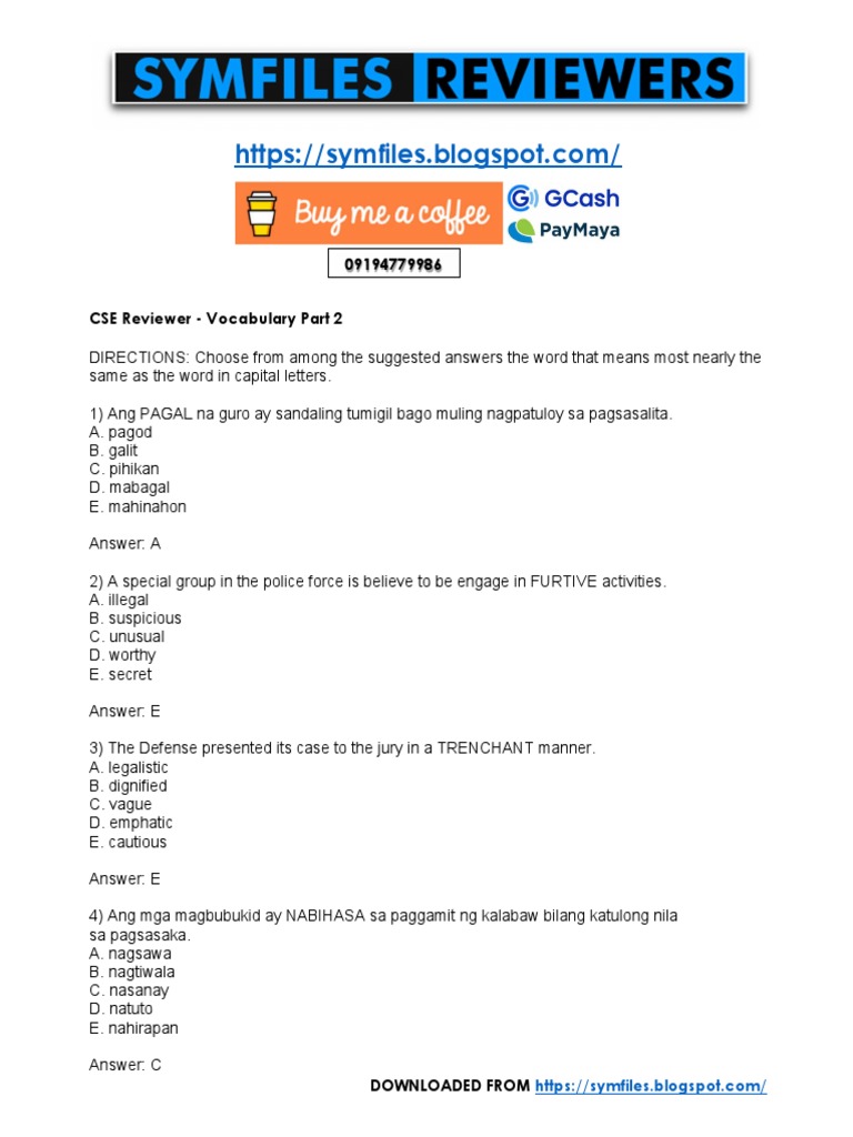 CSE Reviewer - Vocabulary Part 2 | PDF