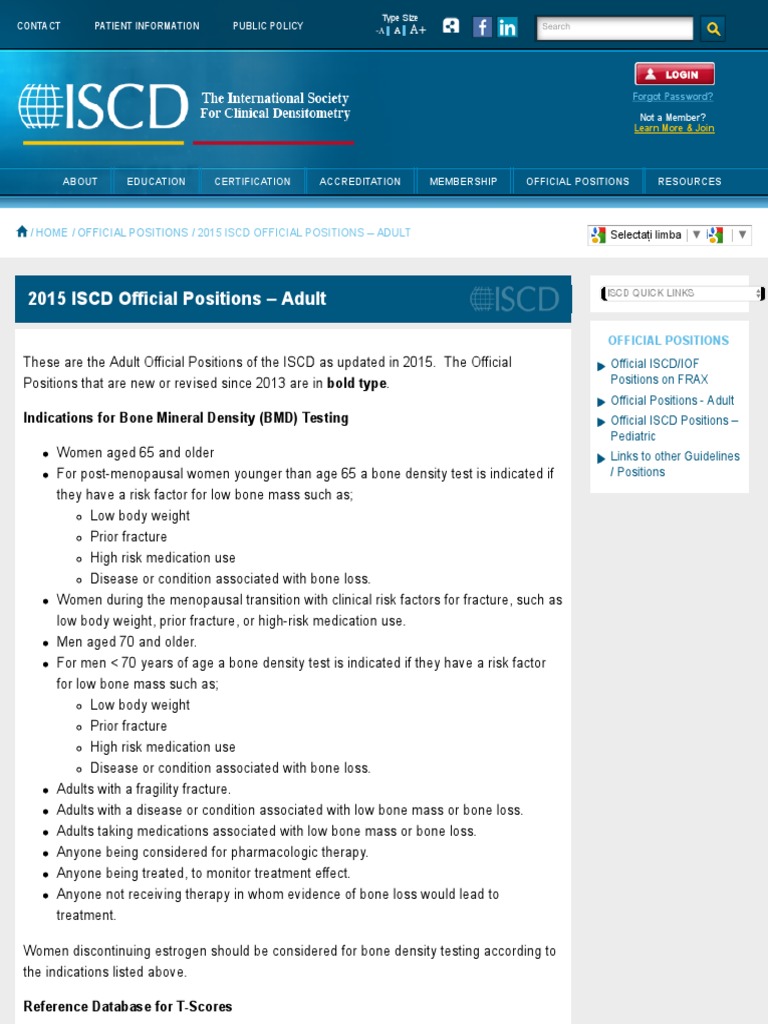 Osteodensitometry 2015 ISCD Official Positions | PDF | Osteoporosis | Clinical Medicine