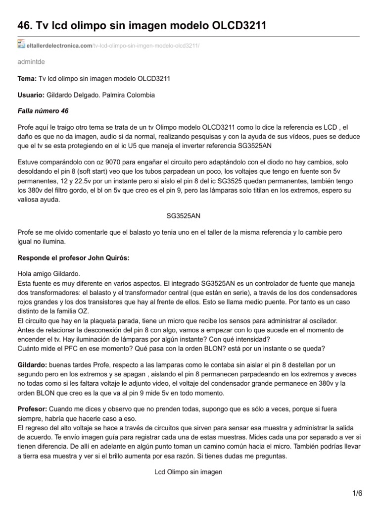 46 TV LCD Olimpo Sin Imagen Modelo OLCD3211 | PDF | Pantalla de cristal líquido | Diodo emisor ...