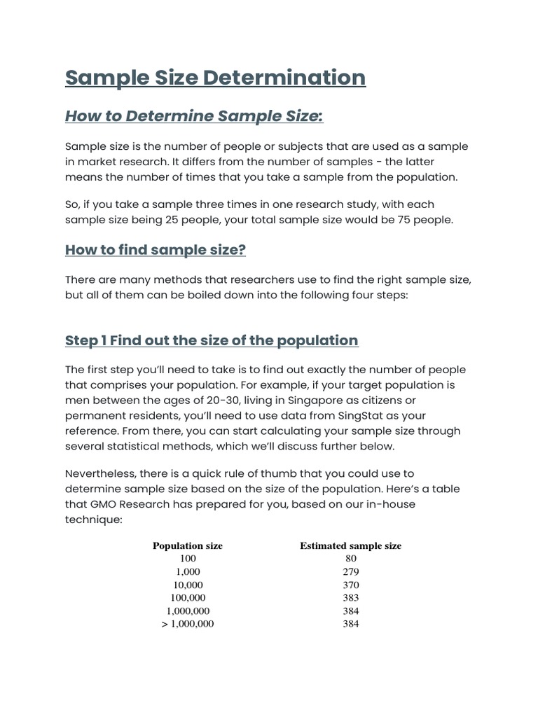 Sample Size Determination | PDF | Sample Size Determination | Sampling (Statistics)