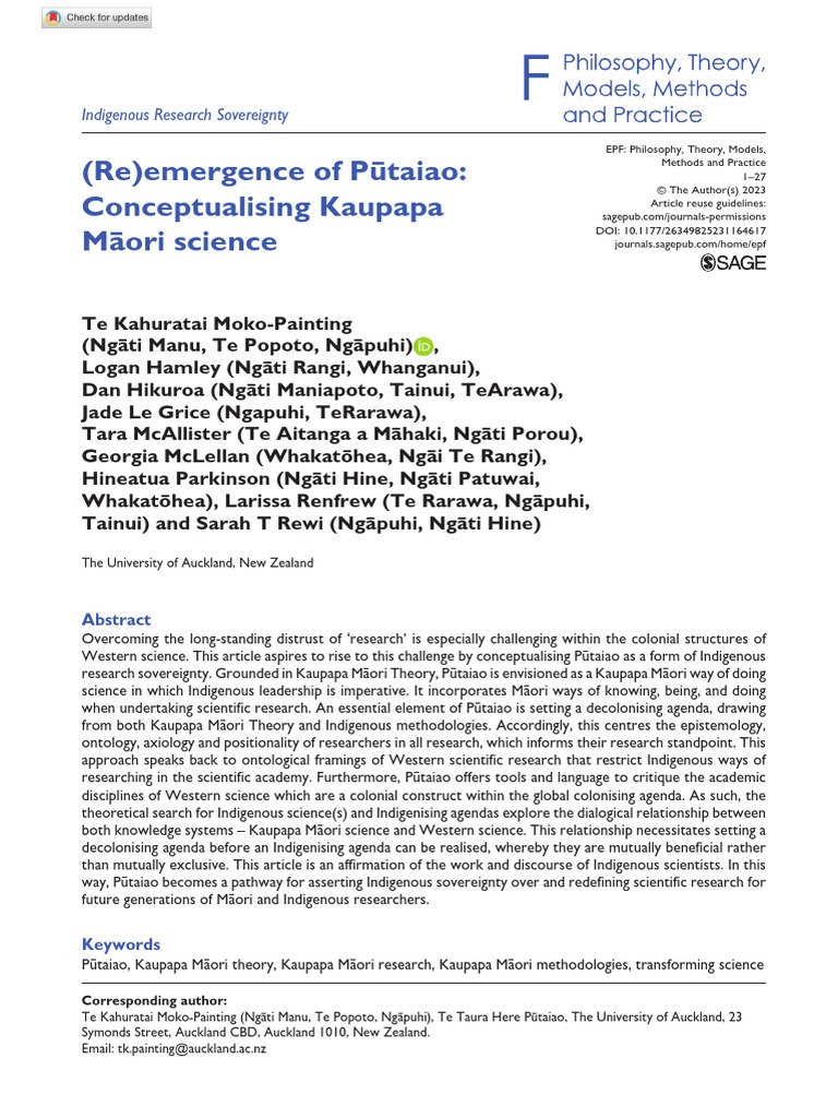 Moko-Painting Etal 2023 (Re) Emergence of Pūtaiao - Conceptualising ...