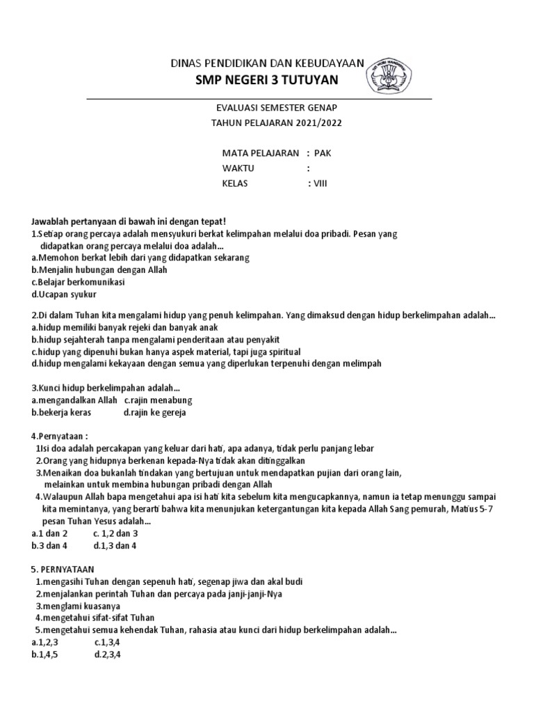 Soal PAK Semester Genap Kls 8 | PDF