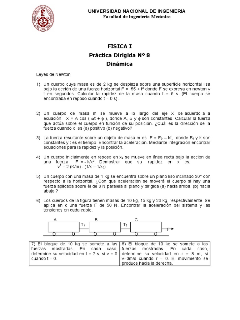 A PD 08 Dinamica - Friccion 2020-I Fis 1 | PDF | Fuerza | Masa