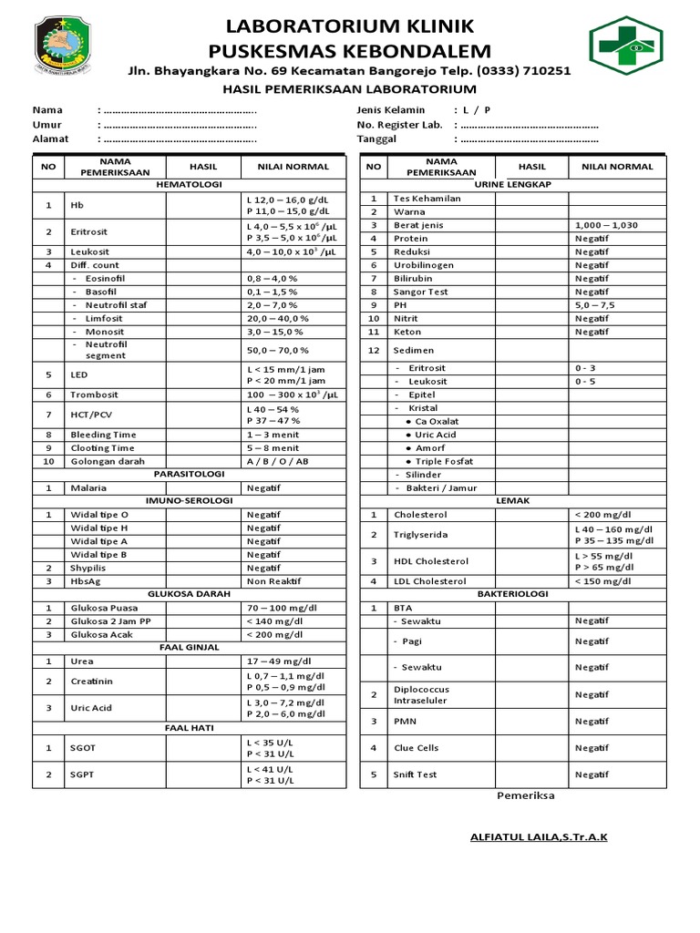 Blanko Hasil Lab | PDF