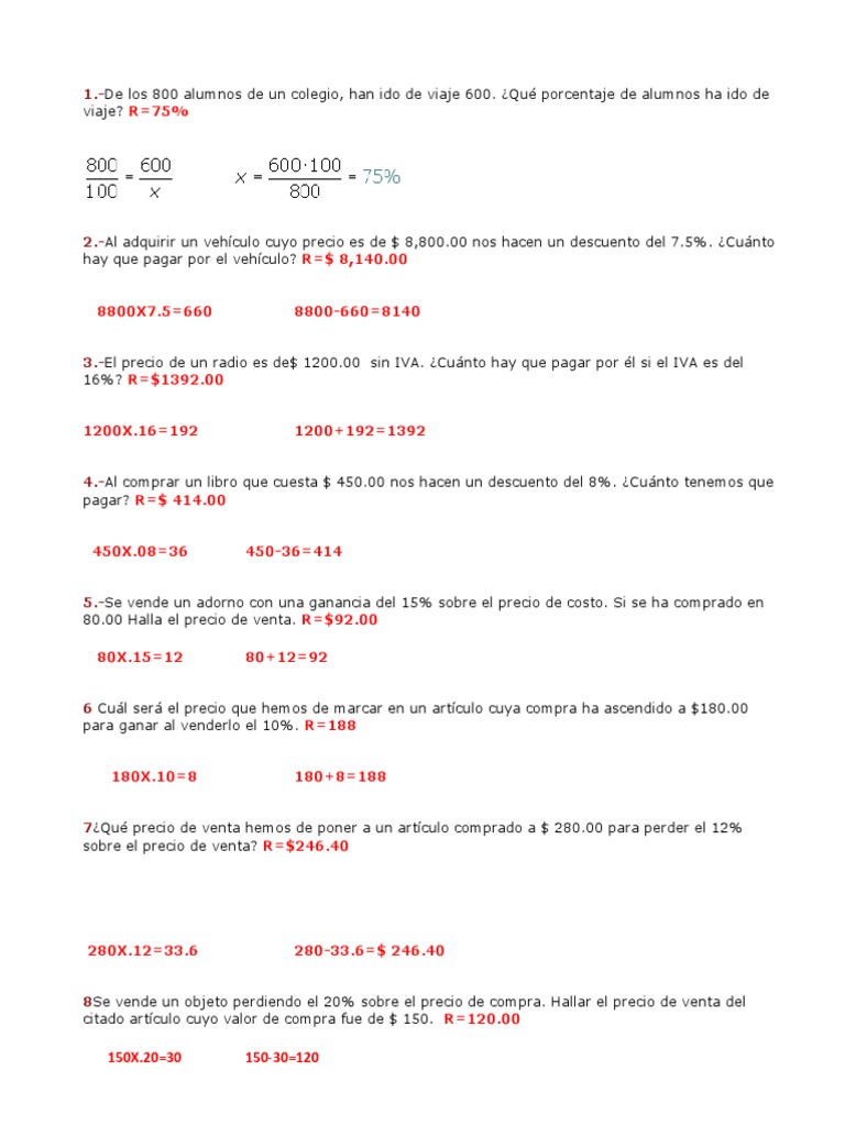 Ejercicios Matematicos Porcentajes | PDF