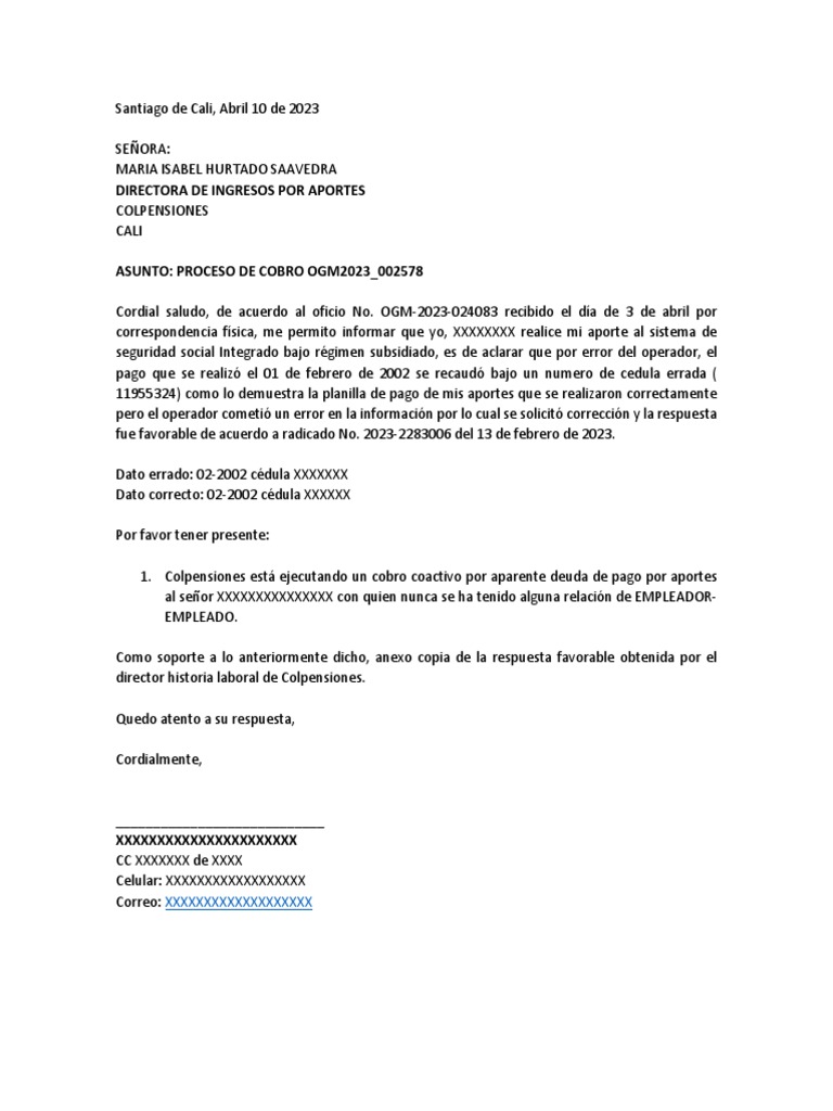 Respuesta Proceso de Cobro Colpensiones | PDF