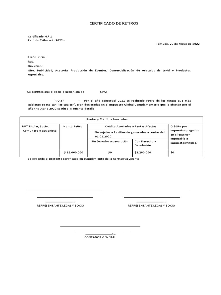 Certificado de Retiros FORMATO | PDF