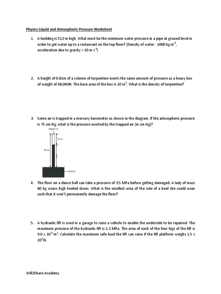 Liquid and Atmospheric Pressure Problems | PDF | Teaching Methods ...