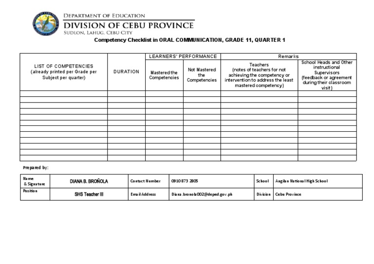 Competency Checklist | PDF