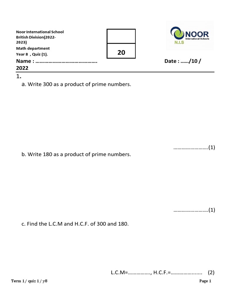 Quiz 1 Year 8 Term 1 (LM) | PDF | Elementary Mathematics | Mathematical ... Quiz 1 Year 8 Term 1 (LM) | PDF | Elementary Mathematics | Mathematical ...