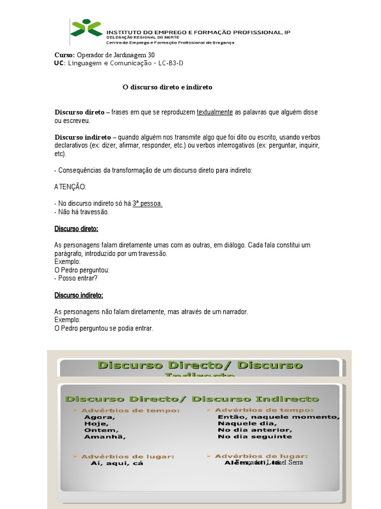 Discurso Directo e Indirecto..exerc. | PDF | Comunicação | Discurso